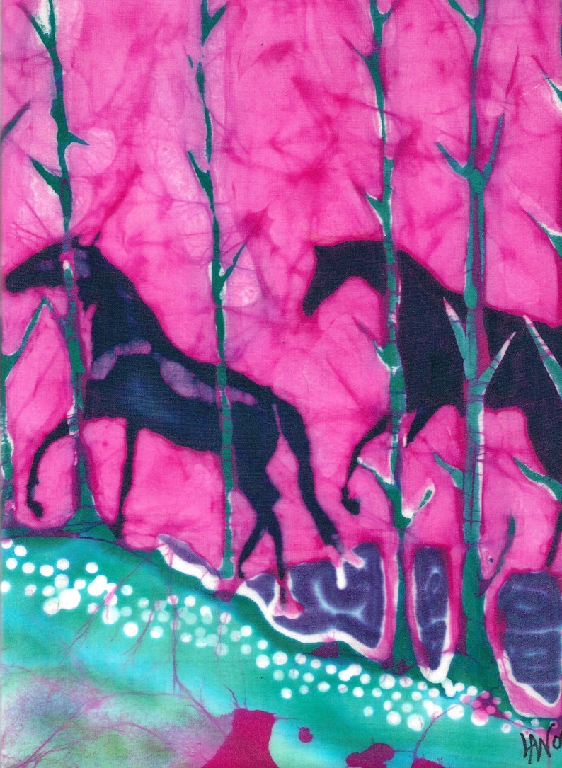 Horses Running Behind Trees - Out of the Woods - Batik Print From ...