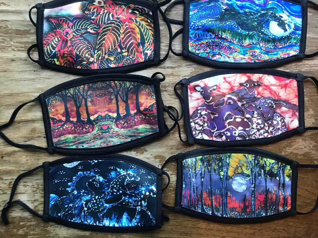 Batik Face Masks- Landscape Horses Sheep Batik - Washable - Triple ...