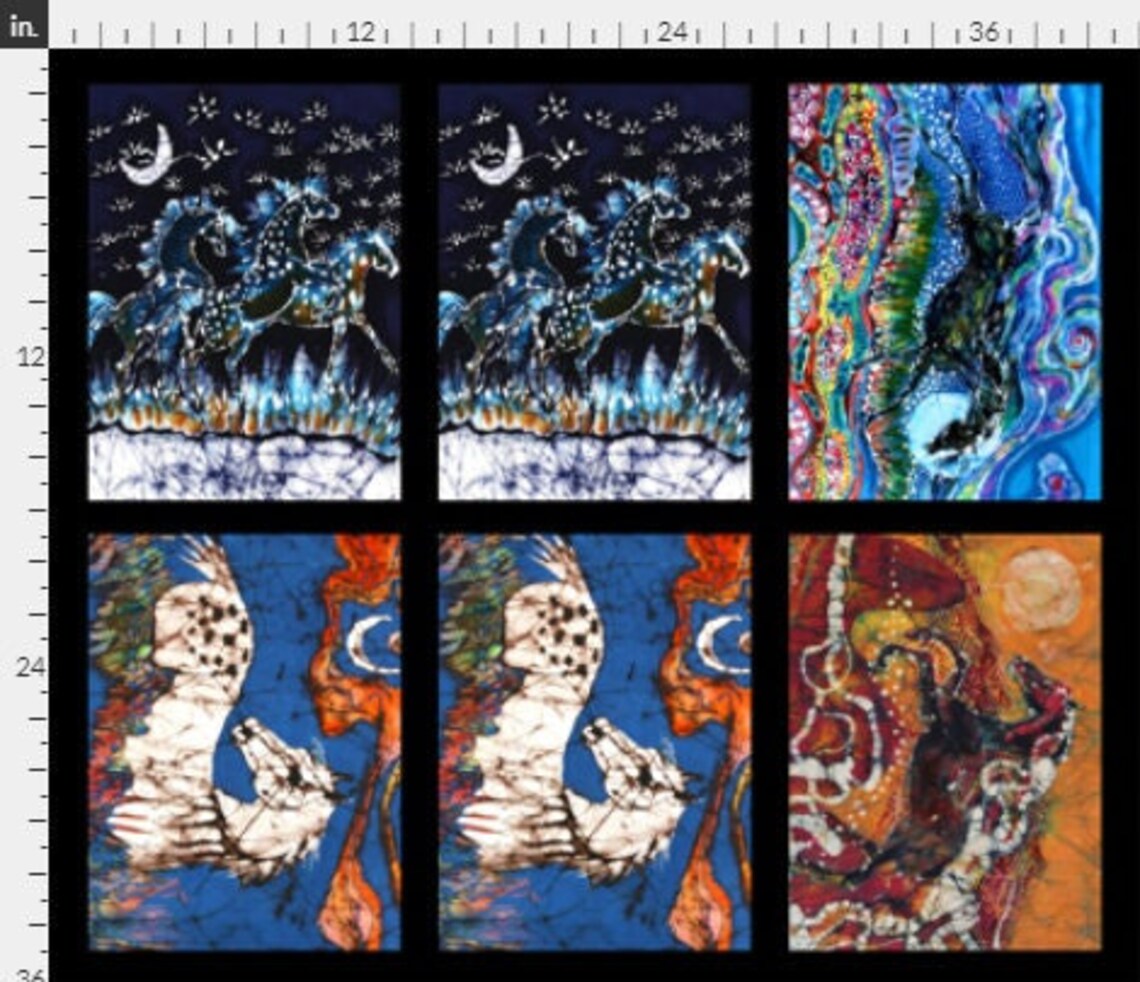 6 Fabric Batik Panels From Selected Horse Batik art Fabric - Etsy