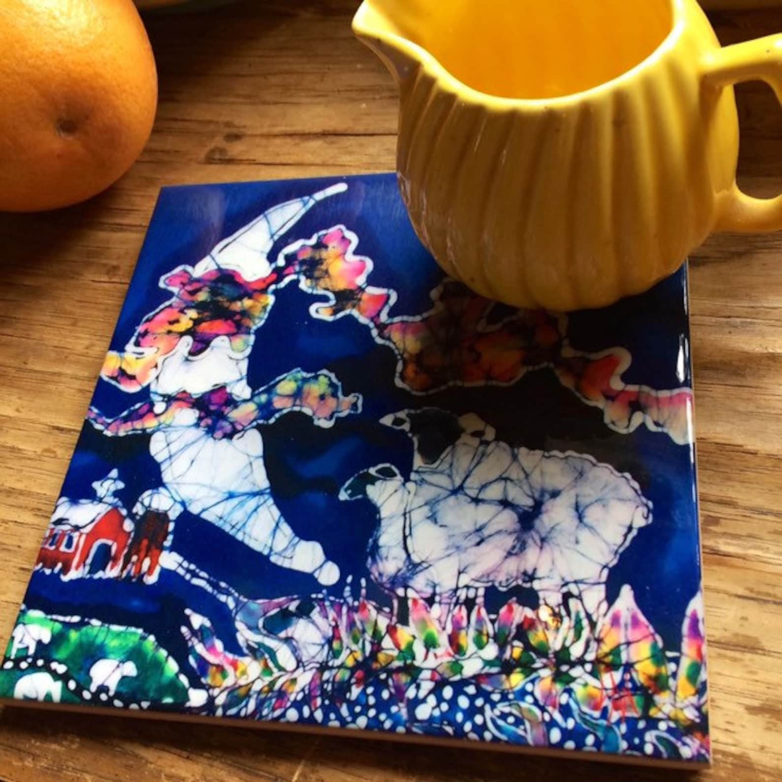 Sheep Trivet Sheep Pasture Batik Ceramic Tile - Etsy