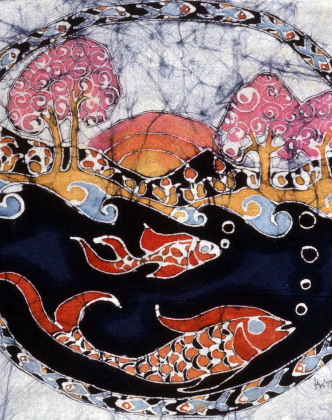 Fish in a Rainbow Circle Batik Print From Original - Etsy