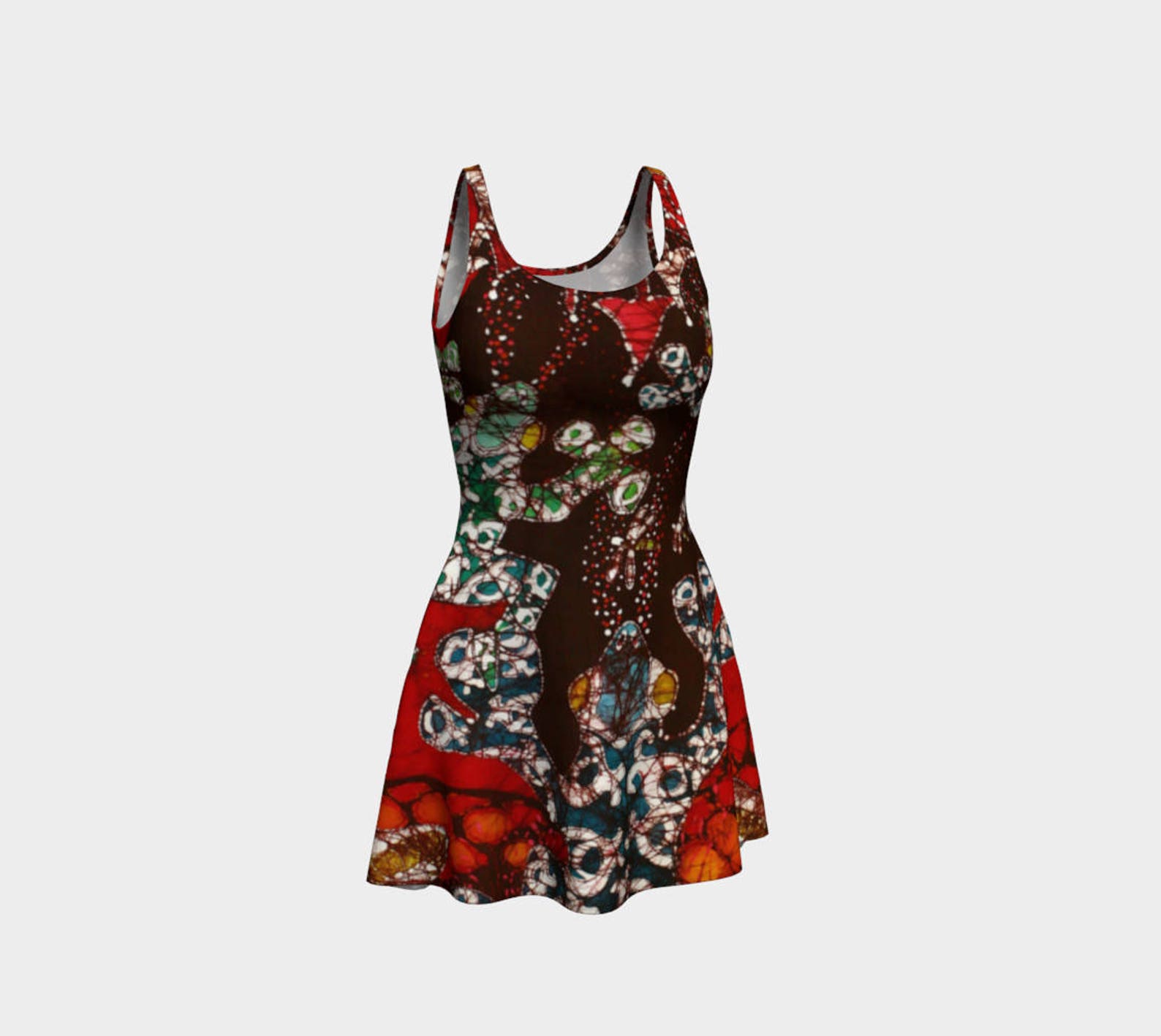 Ancient Frogs Batik Dress - Fit and Flare Dress - Magic Frogs Rising ...