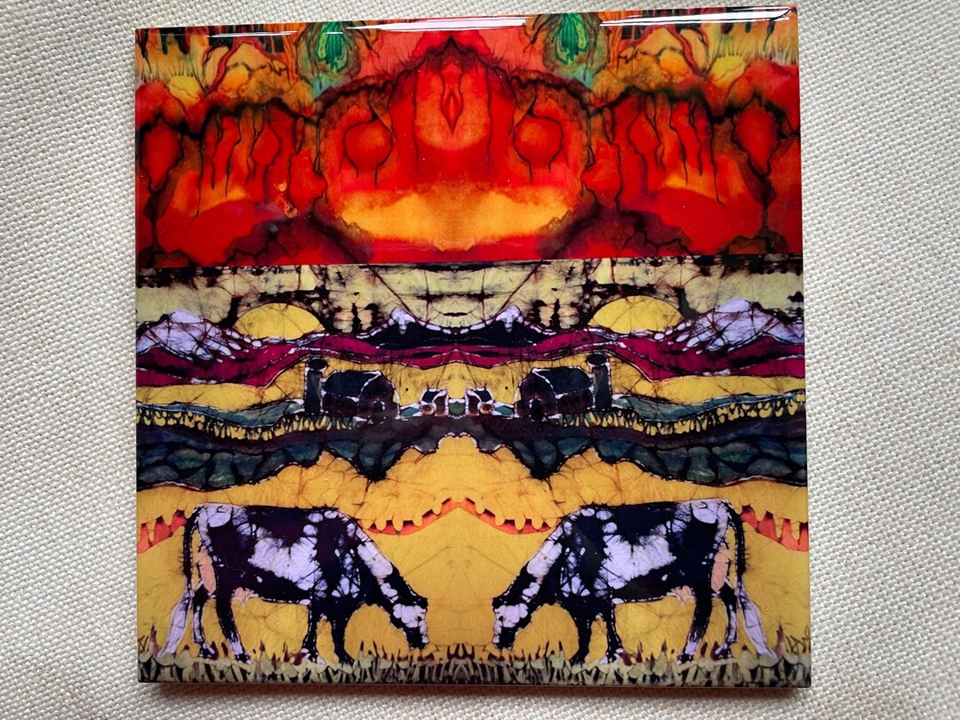 Holstein Cows Grazing in Sunset - 6 X 6 Inch Ceramic Tile - Batik Black ...