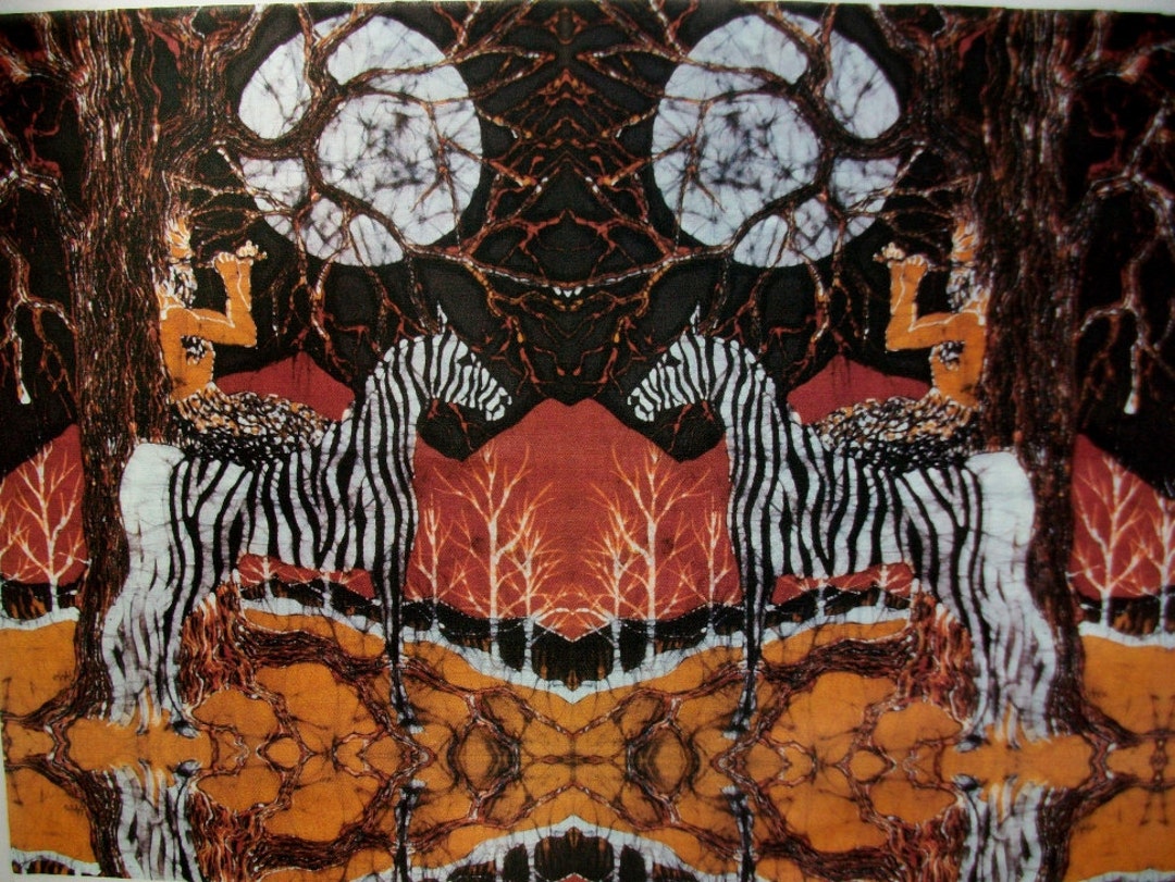 Pan Calls the Moon From Zebra - Batik Fabric 12" X 36"" Swatch From ...
