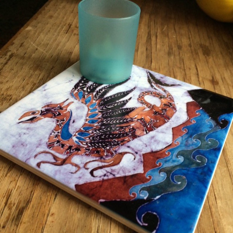 Dragon Ceramic Tile Beaked Sea Dragon With Wings Batik Art | Etsy