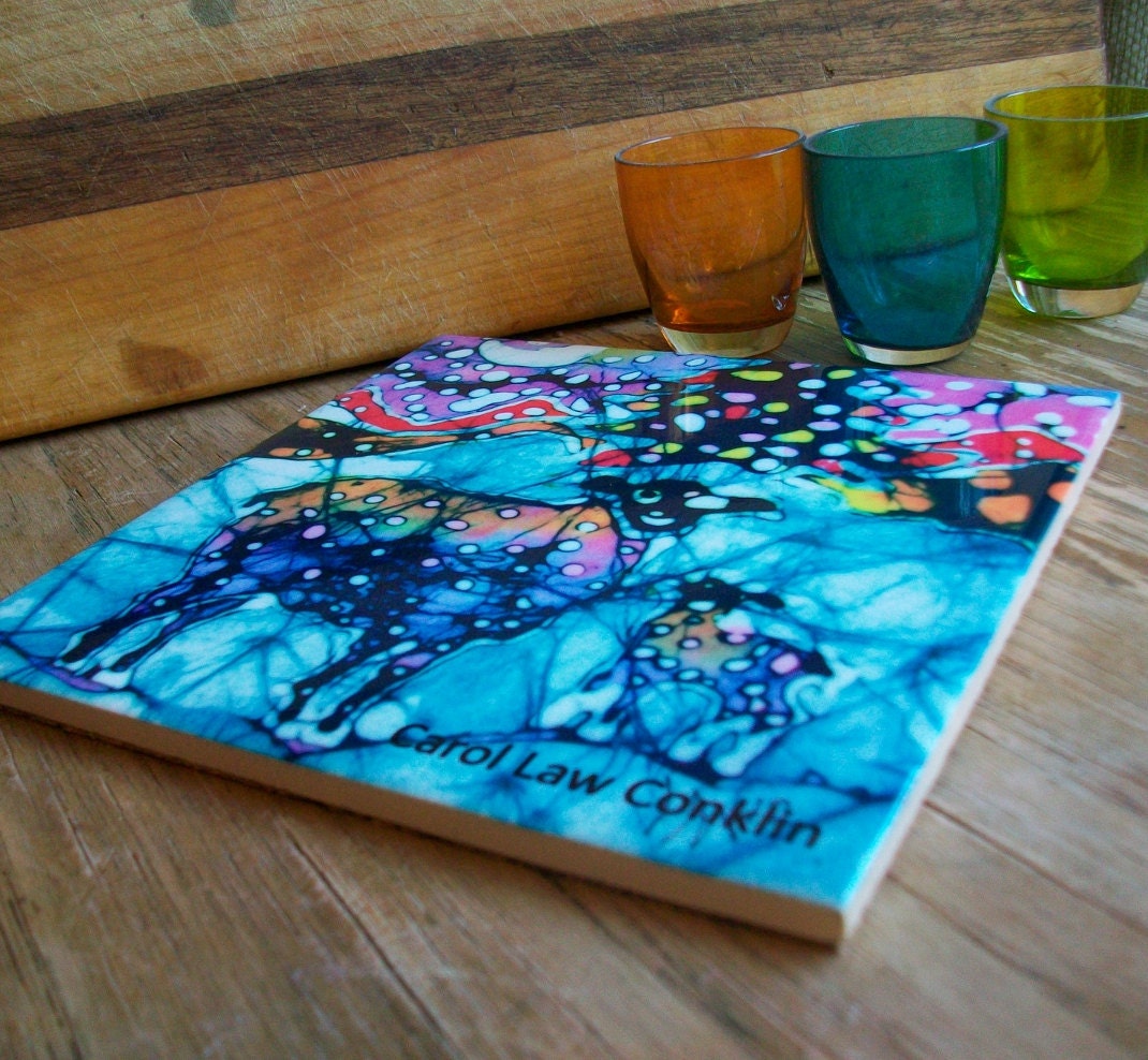 Ewe and Lamb Trivet - Sheep and Lamb With Christmas Tree - Tile With ...