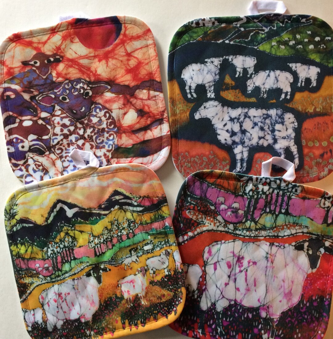 Sheep Pot Holders - Sheep Batik - From My Original Batik, Thermal ...