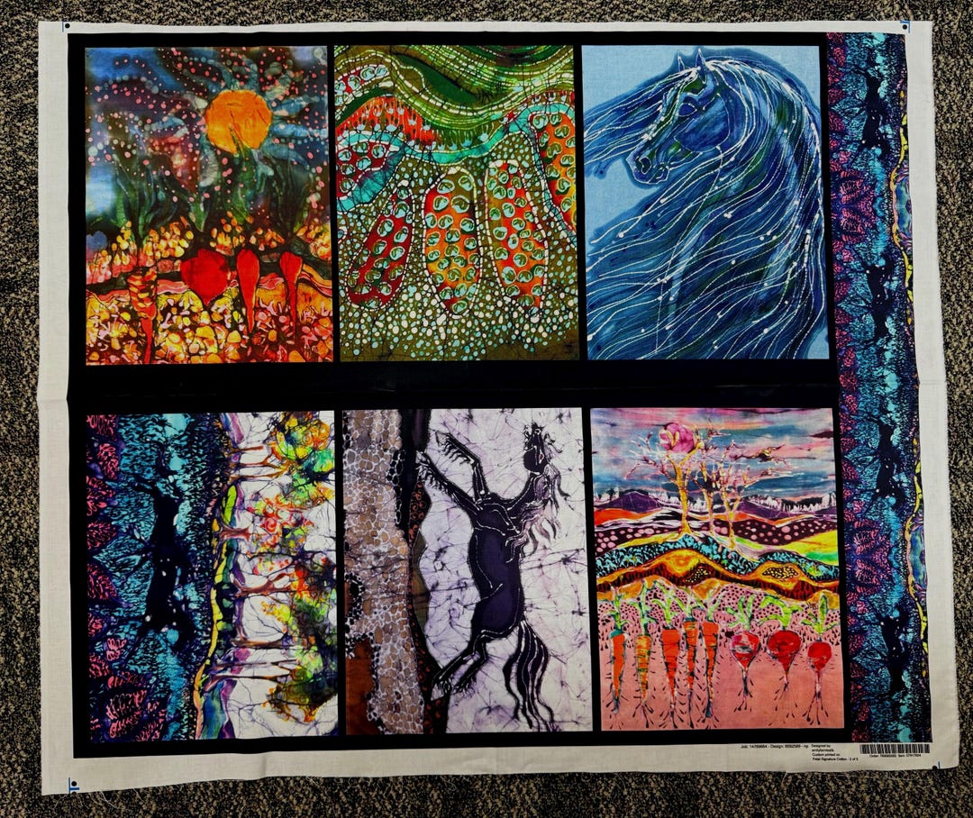 Batik Fabric Panels Yard: Horse & Landscape Cotton Art Fabric - Etsy