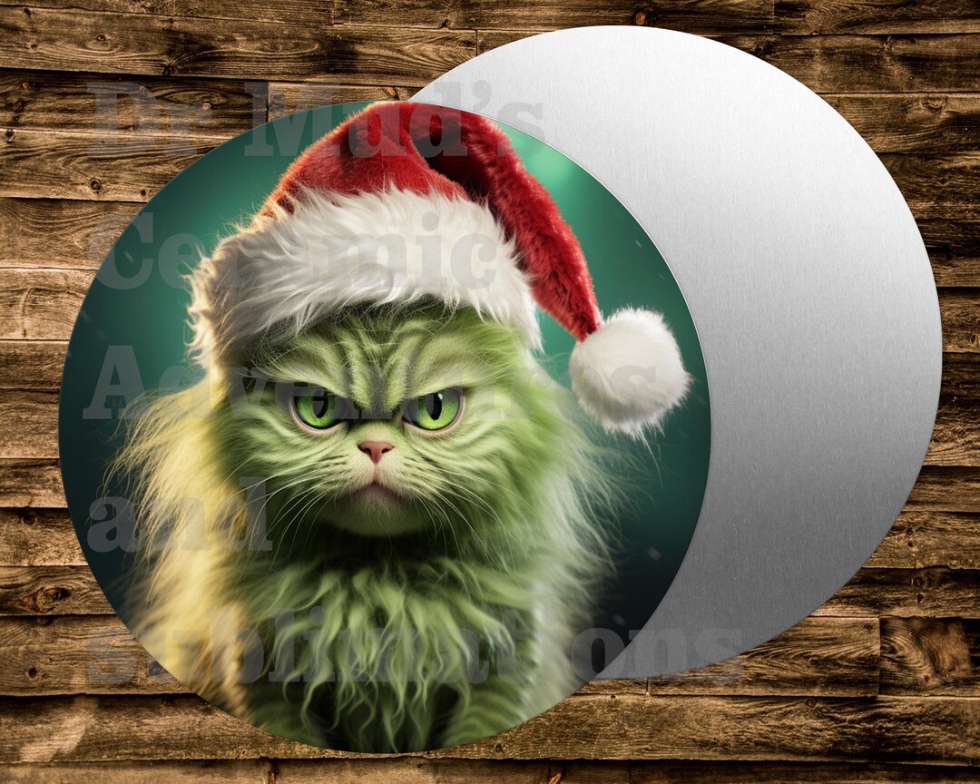 GRINCH CAT Round Metal Sign for Many Uses Including Wreaths, Miniatures ...