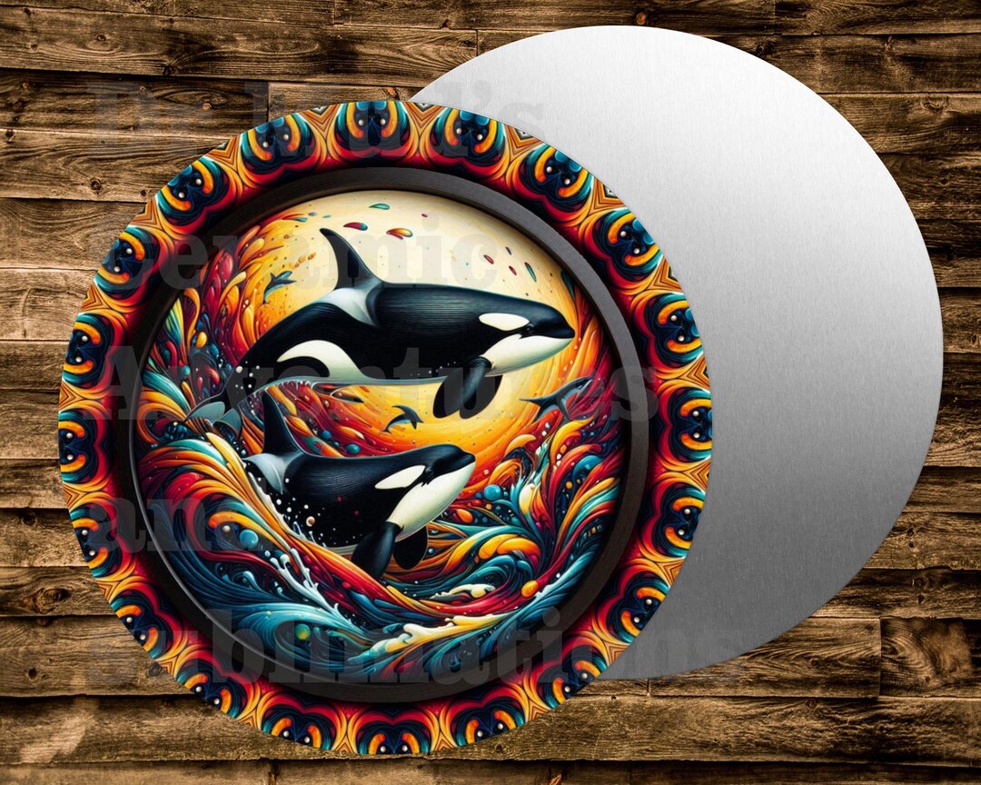 ORCA Killer Whales Round Metal Sign for Many Uses Including Wreaths ...