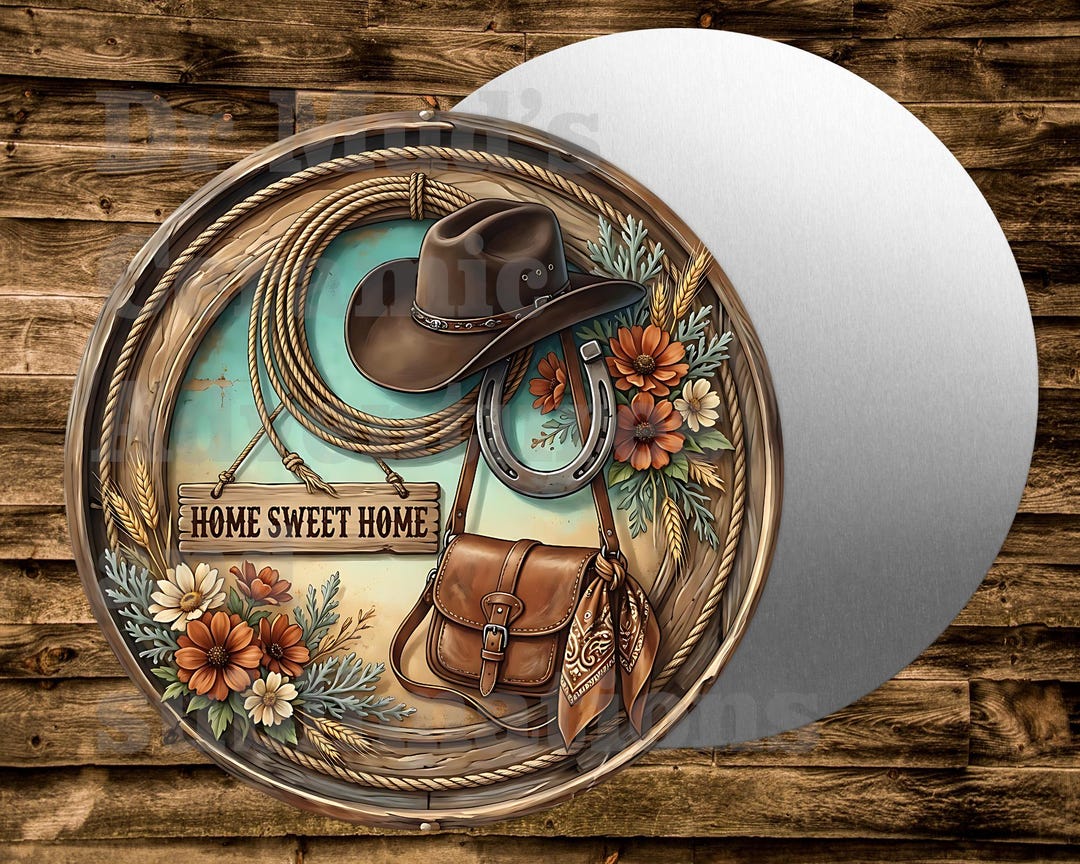 Western Cowboy Home Sweet Home Round Metal Sign for Many Uses Including ...