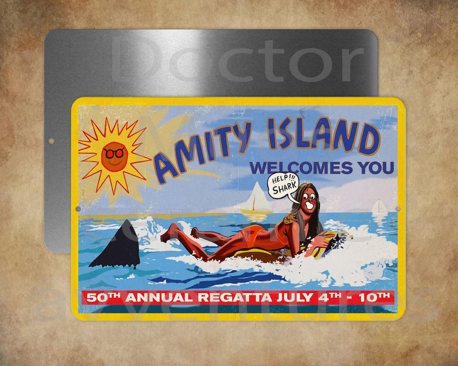 JAWS Amity Beach Welcomes You Shark Billboard 8" X 12" Metal Sign Made ...