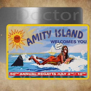 JAWS Amity Beach Welcomes You Shark Billboard 8" X 12" Metal Sign Made ...