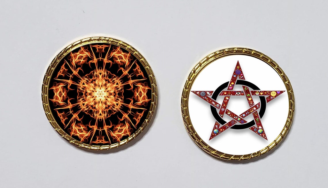 Cool Fiery Pentacle Coin Wicca Pagan Witch Coin - Etsy
