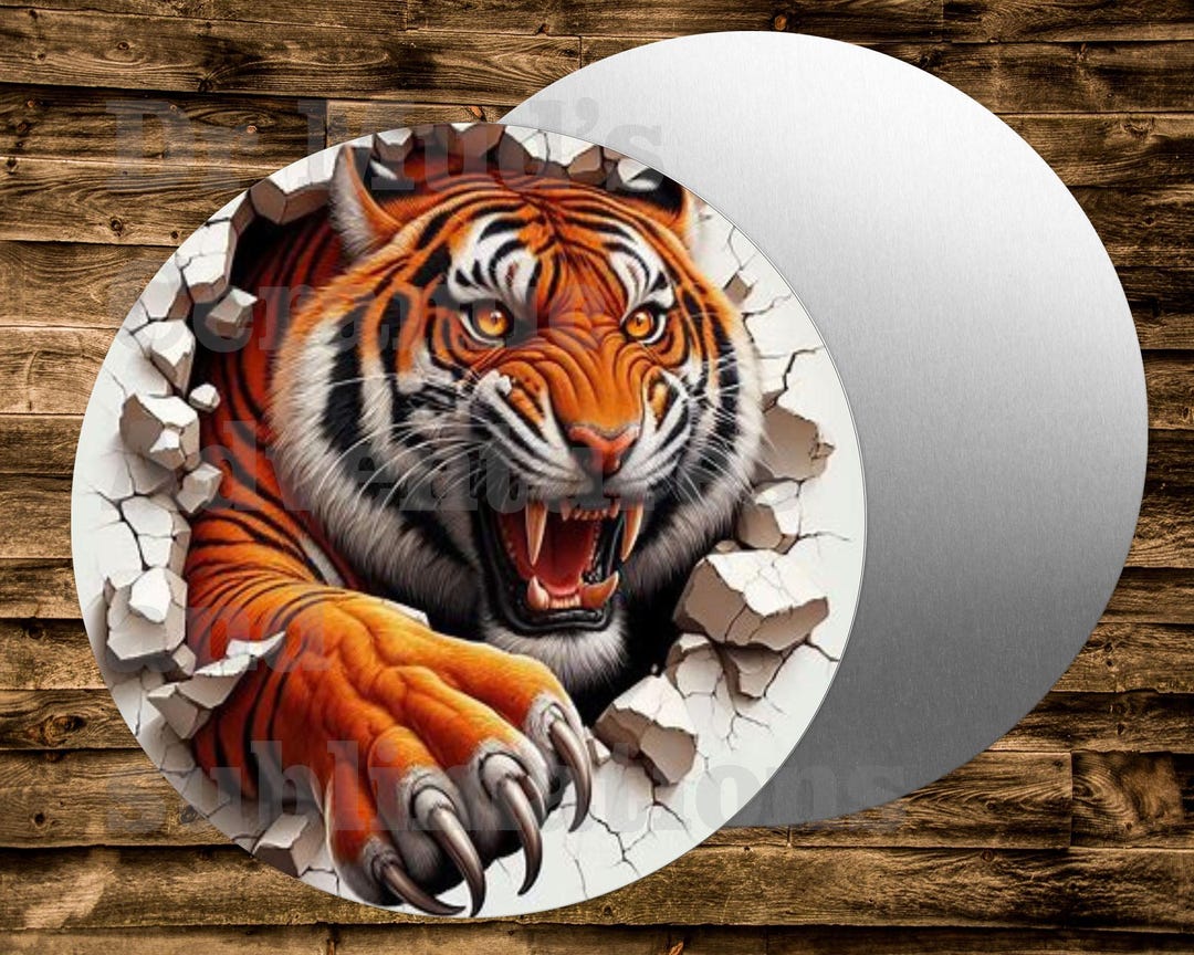 Tiger Busting Through Wall Round Metal Sign for Many Uses Including ...