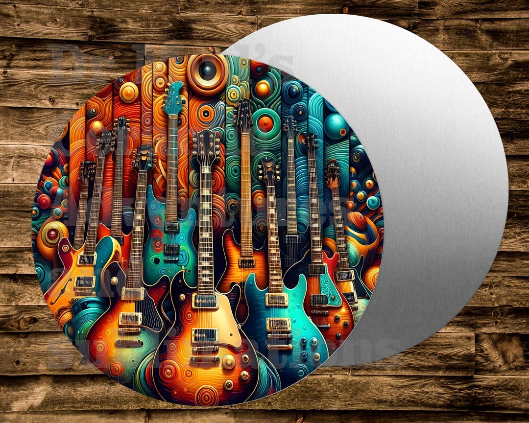 Electric Guitars Round Metal Sign for Many Uses Including Wreaths ...