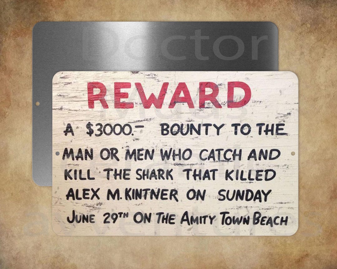 JAWS Reward Bounty on Shark That Killed Alex Kintner 8 X 12" Metal Sign ...