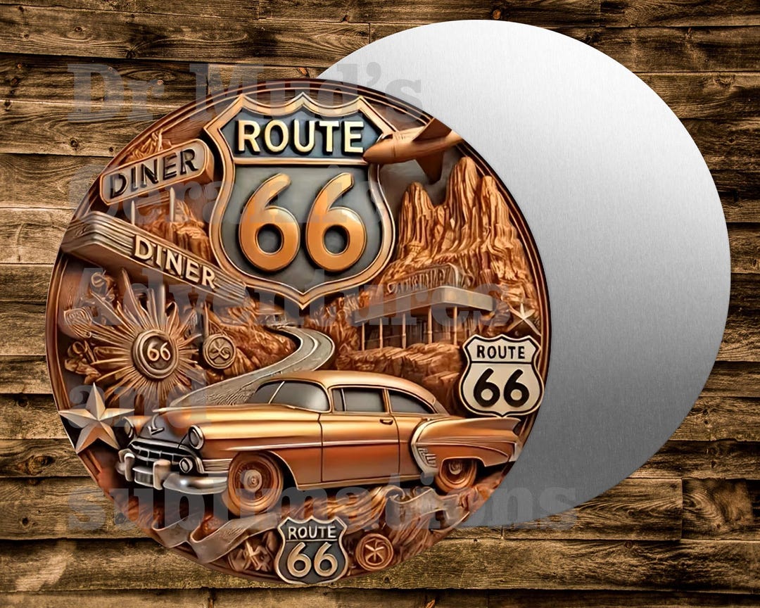 Route 66 Anniversary Steampunk Style Round Metal Sign Many Uses ...