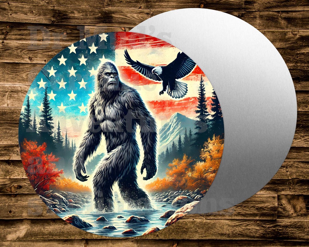 American Bigfoot Round Metal Sign for Many Uses Including Wreaths ...