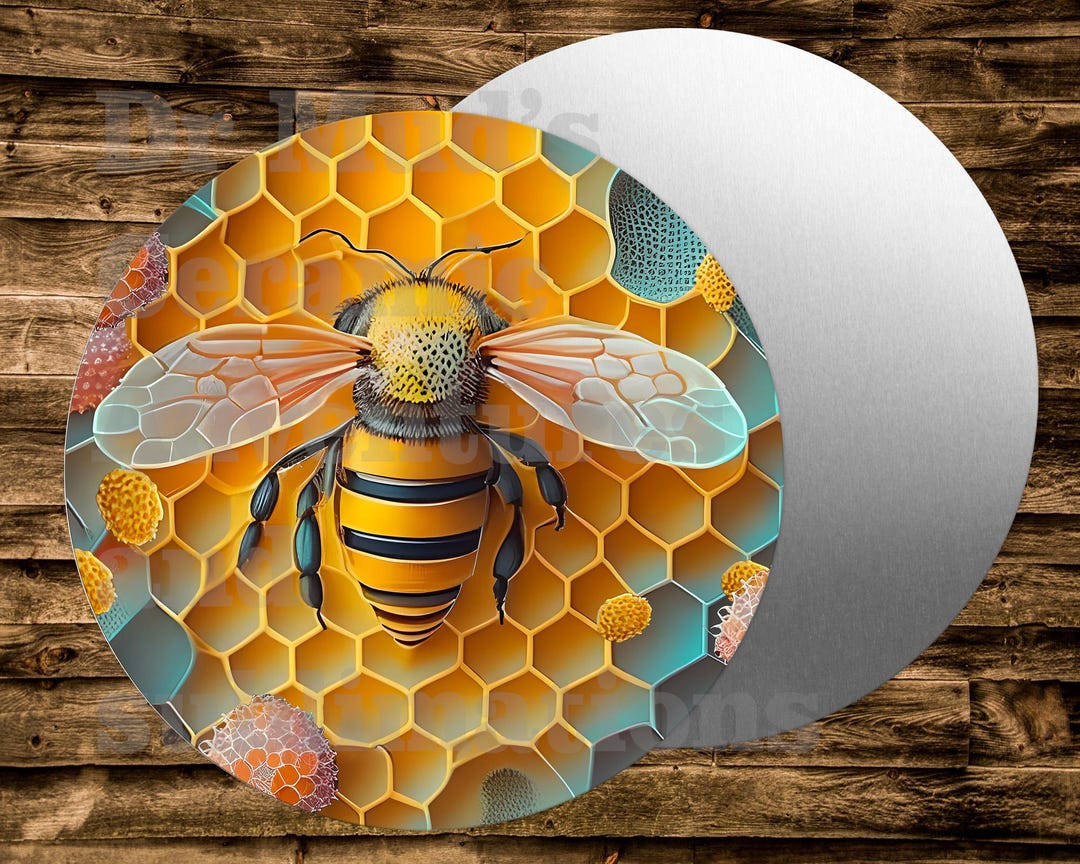 Bee on Honey Comb Round Metal Sign for Many Uses Including Wreaths ...