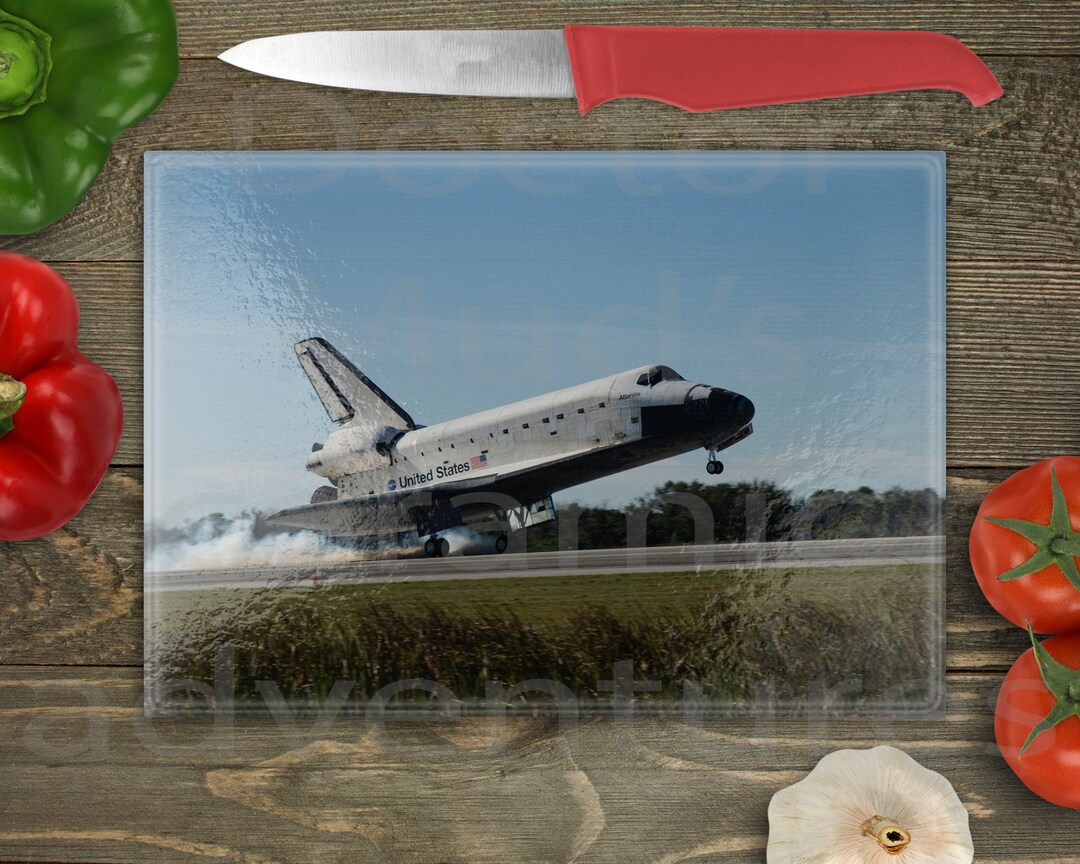 SPACE SHUTTLE LANDING Rectangle Glass Cutting Board or Trivet. Choose ...