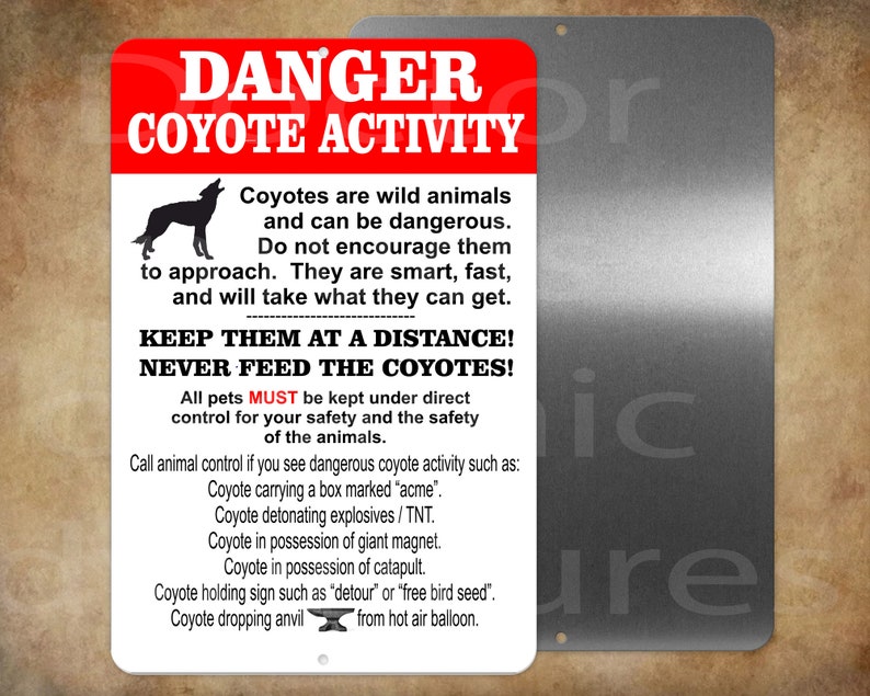 DANGER COYOTE ACTIVITY 8 X 12 Metal Sign - Etsy