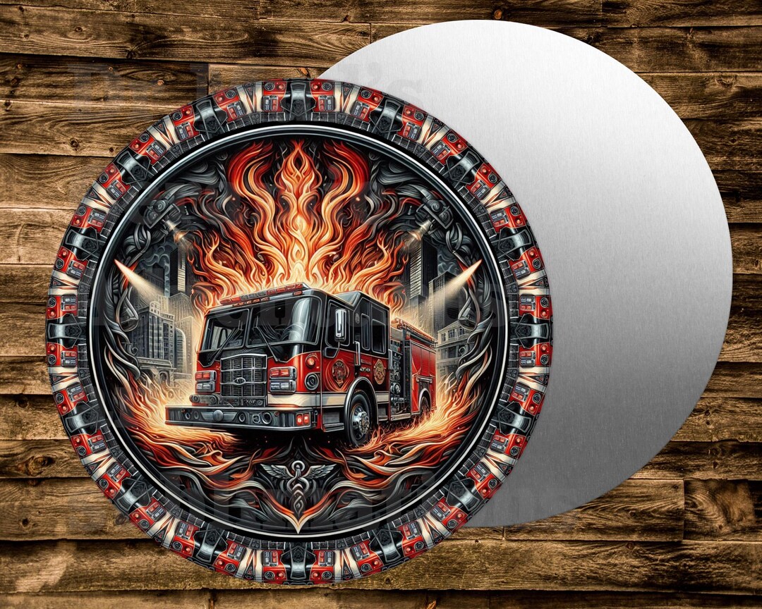 FIREFIGHTERS Fire Truck Round Metal Sign for Many Uses Including ...