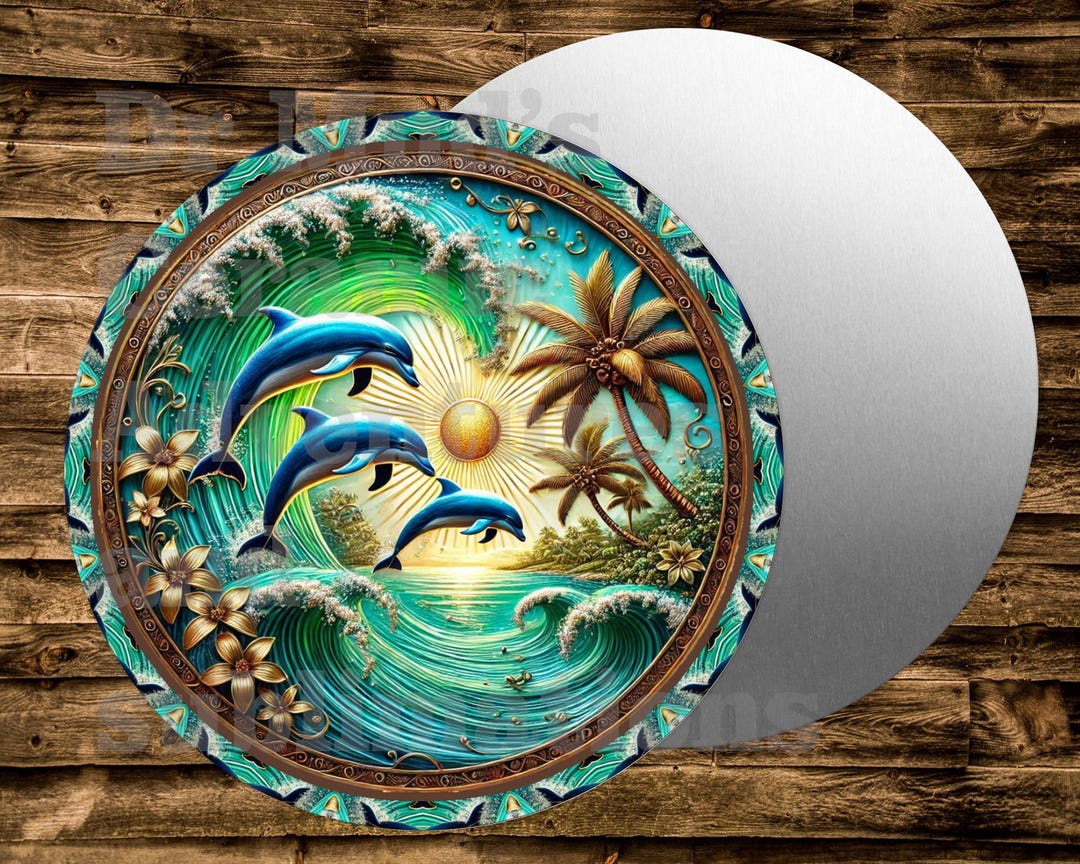 Pretty Jumping Dolphins Metal Sign for Wreaths Crafts & Miniatures ...
