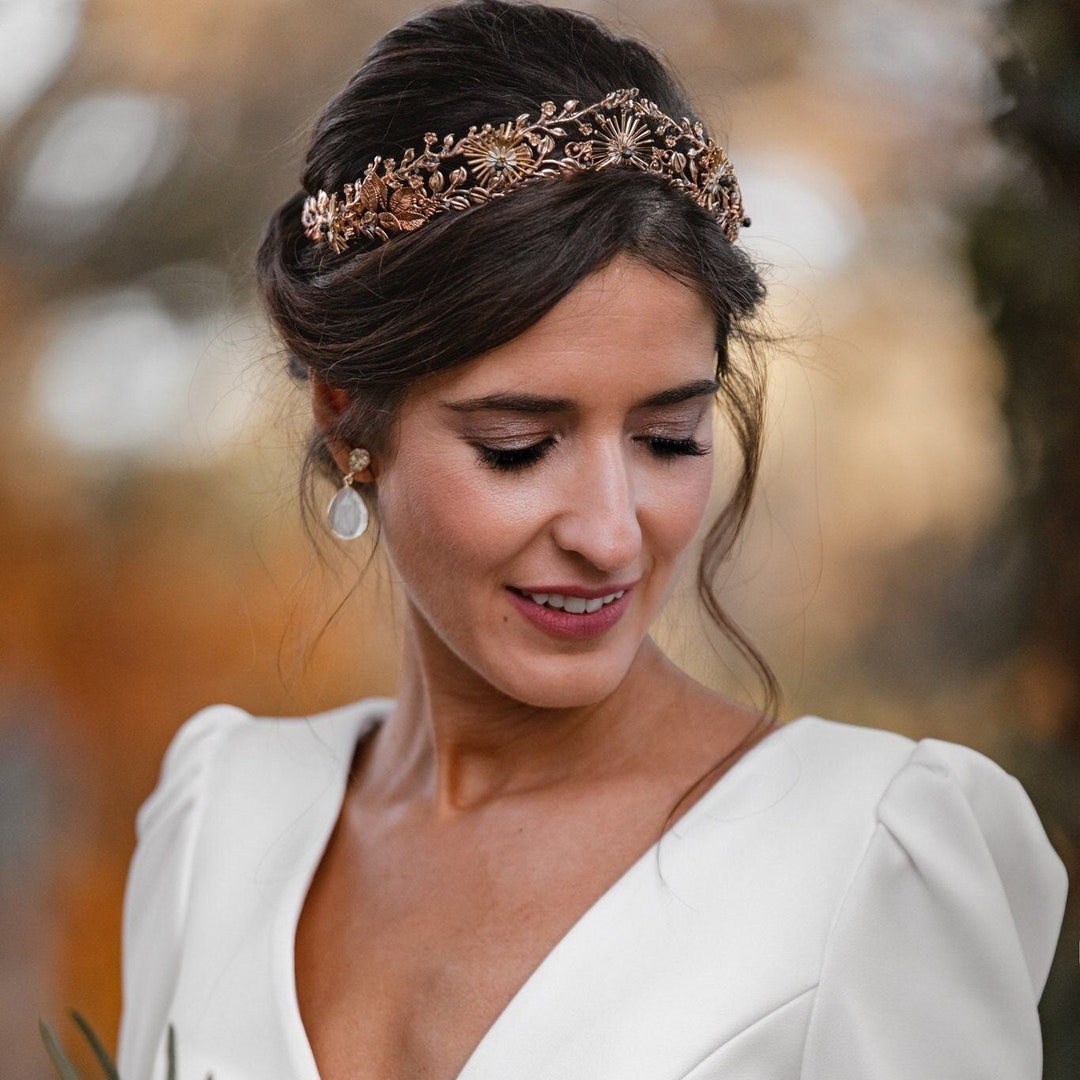 Elegant Gold Bridal Tiara With Diamonds | Handmade Hair Accessory for ...