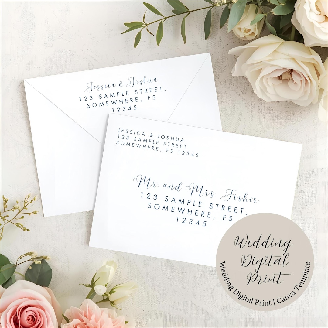 Editable Elegant Script Wedding Address Label Template: A7 Envelope ...