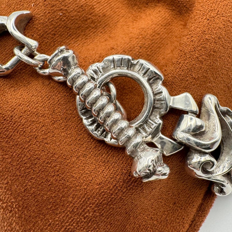 Sterling Silver Heavy Link Bracelet Lion Circle Clasp 7" - Etsy