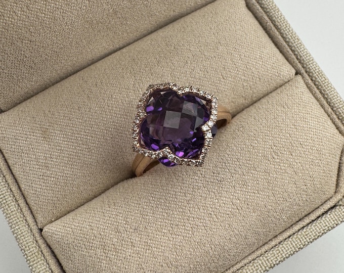 Effy Amethyst and Diamond Clover Ring, 14k Rose Gold Size 8 - Etsy