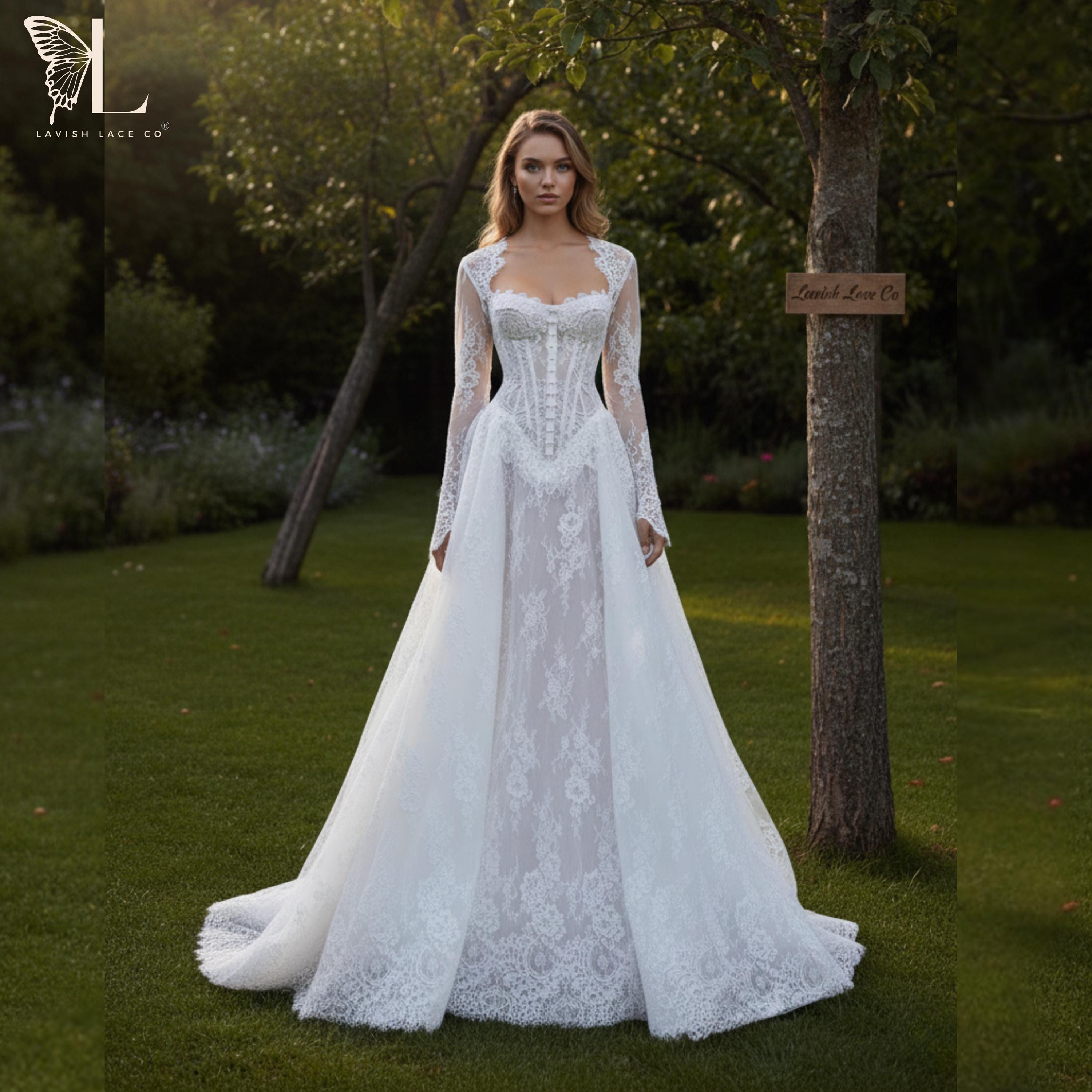 Couture Corset Lace Wedding Dress With Basque Waist & Bolero Jacket ...