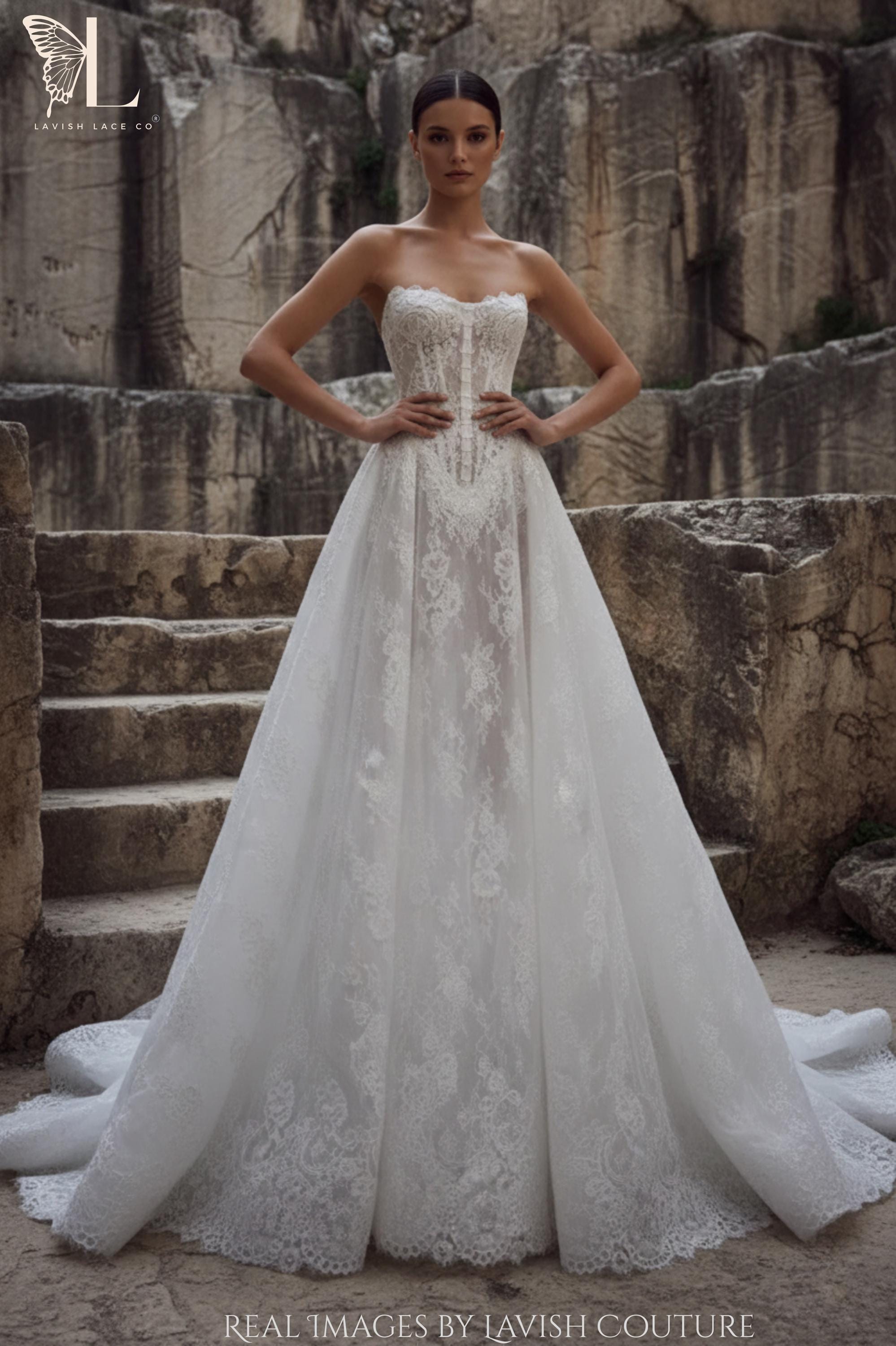 Couture Corset Lace Wedding Dress With Basque Waist & Bolero Jacket ...