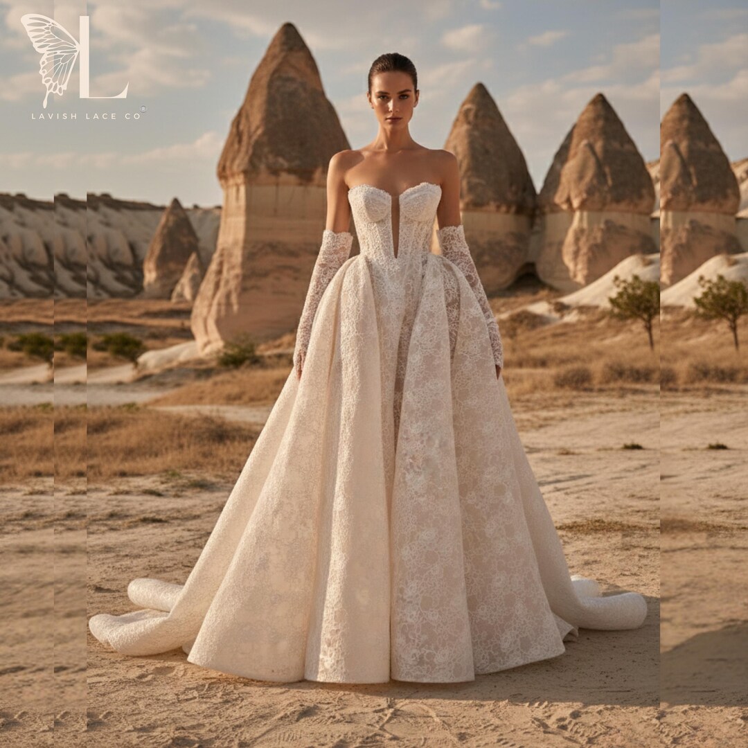 Lace Ballgown Wedding Dress With Basque Waist - Strapless Sweetheart ...