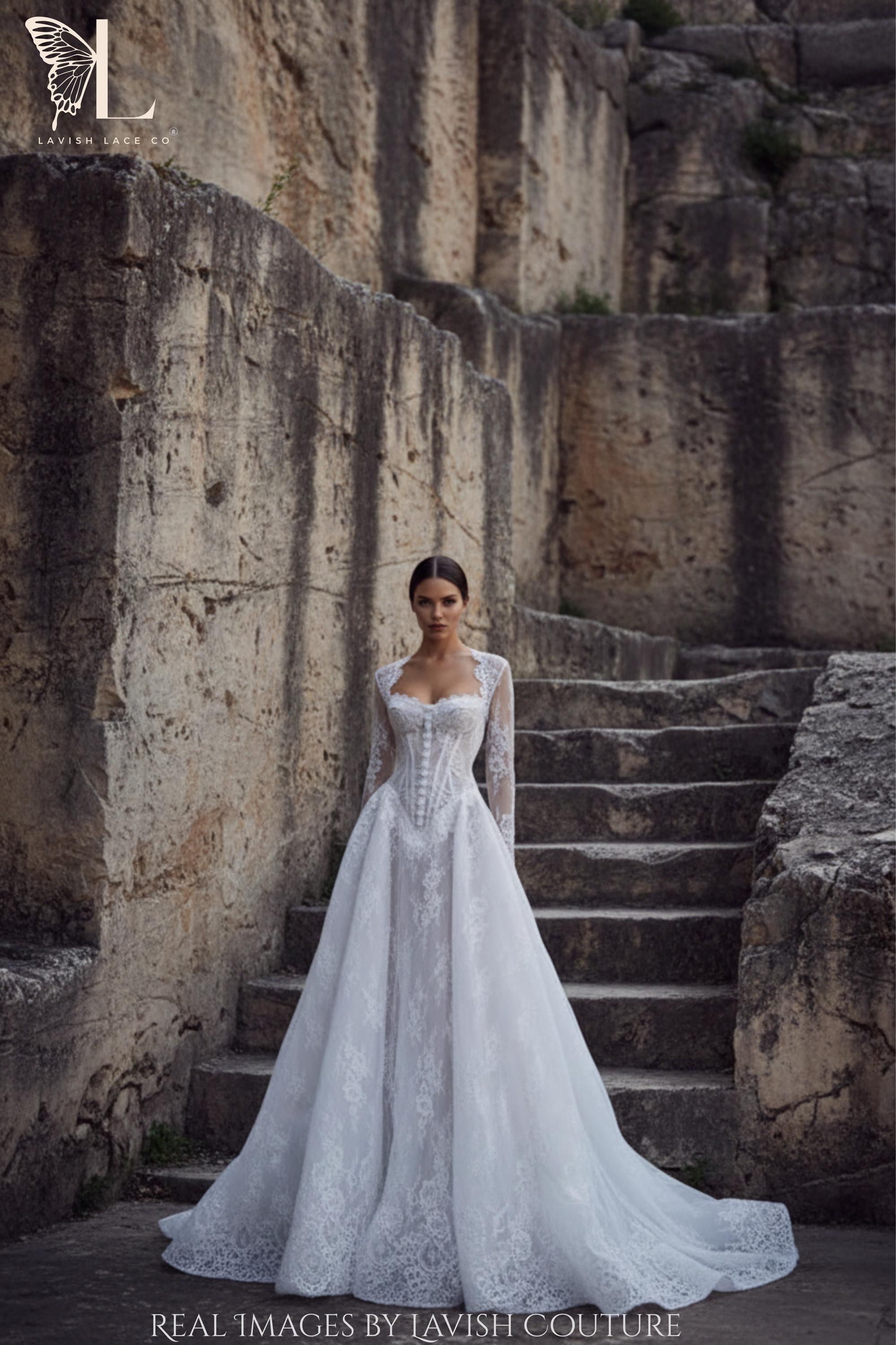 Couture Corset Lace Wedding Dress With Basque Waist & Bolero Jacket ...