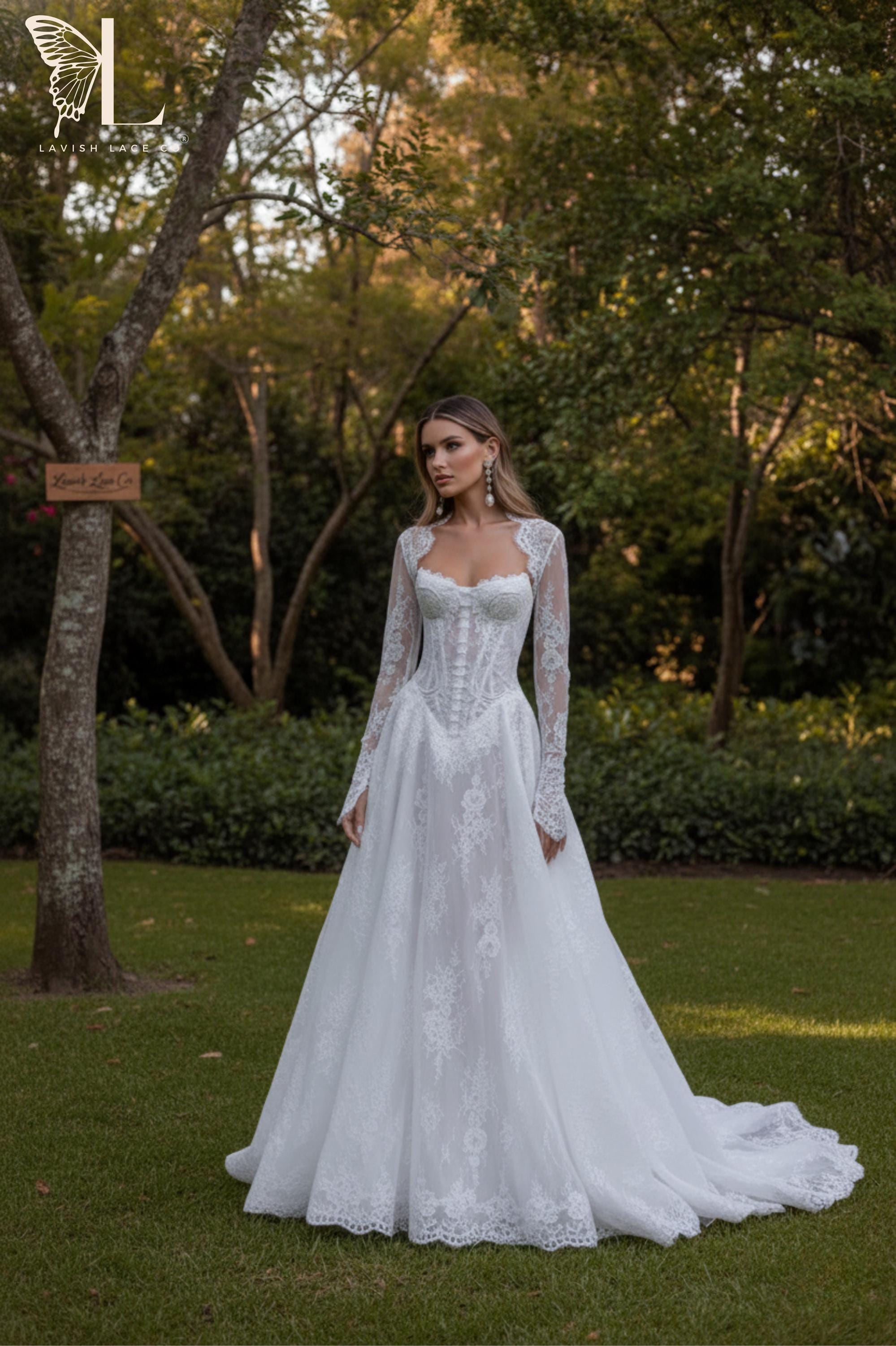 Couture Corset Lace Wedding Dress With Basque Waist & Bolero Jacket ...