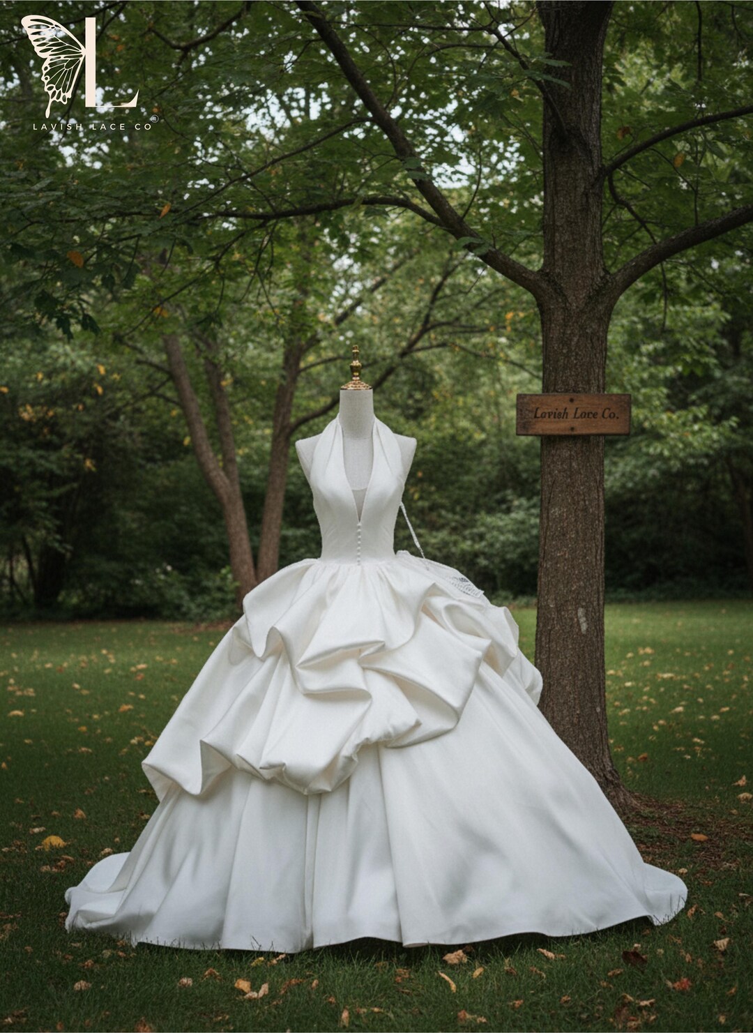 Architectural Ball Gown Bridal – Halter V-neck Custom Satin Wedding ...