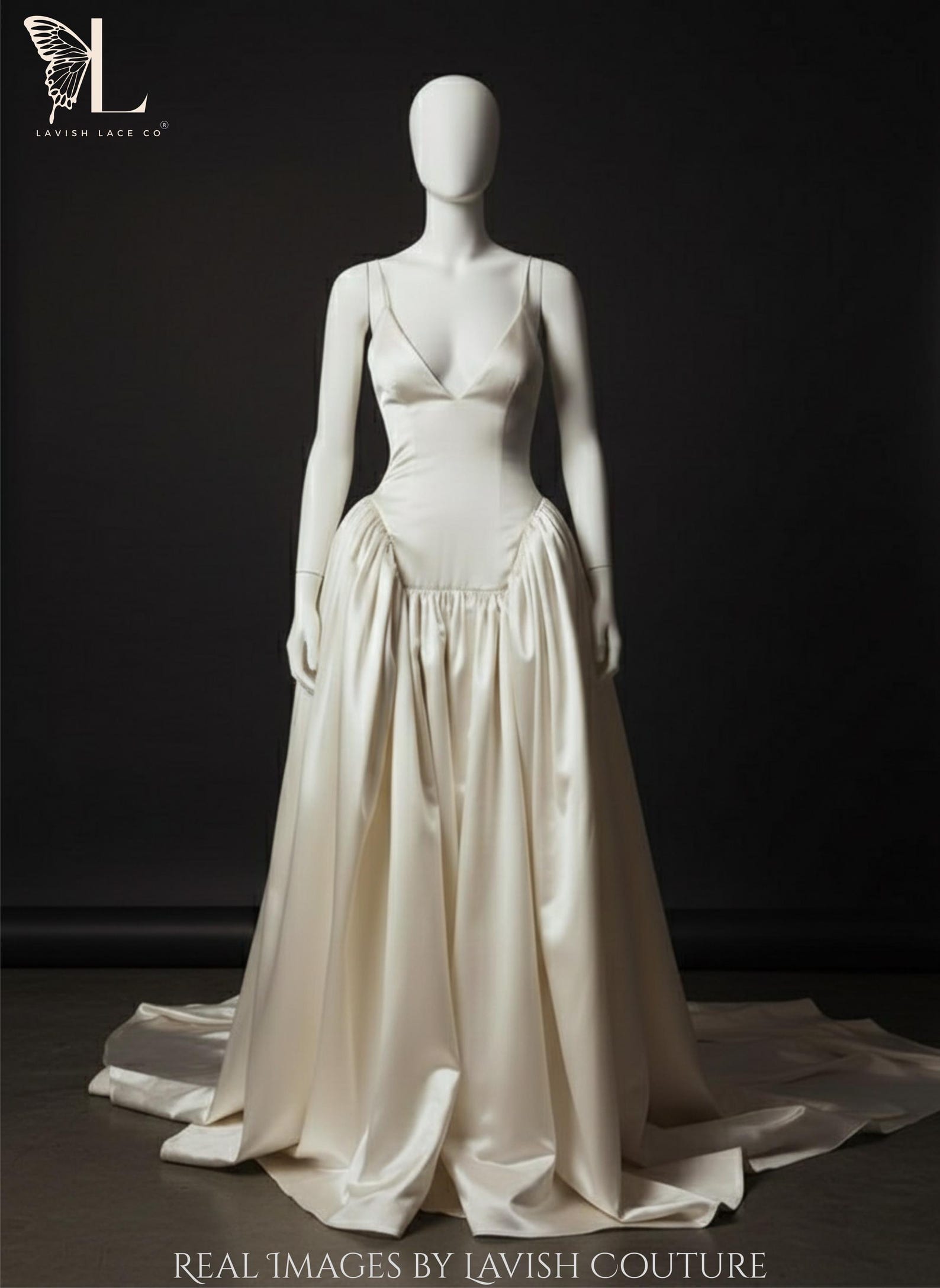 Basque Waist Satin Wedding Dress, Sculptural Corset Ball Gown, Modern ...