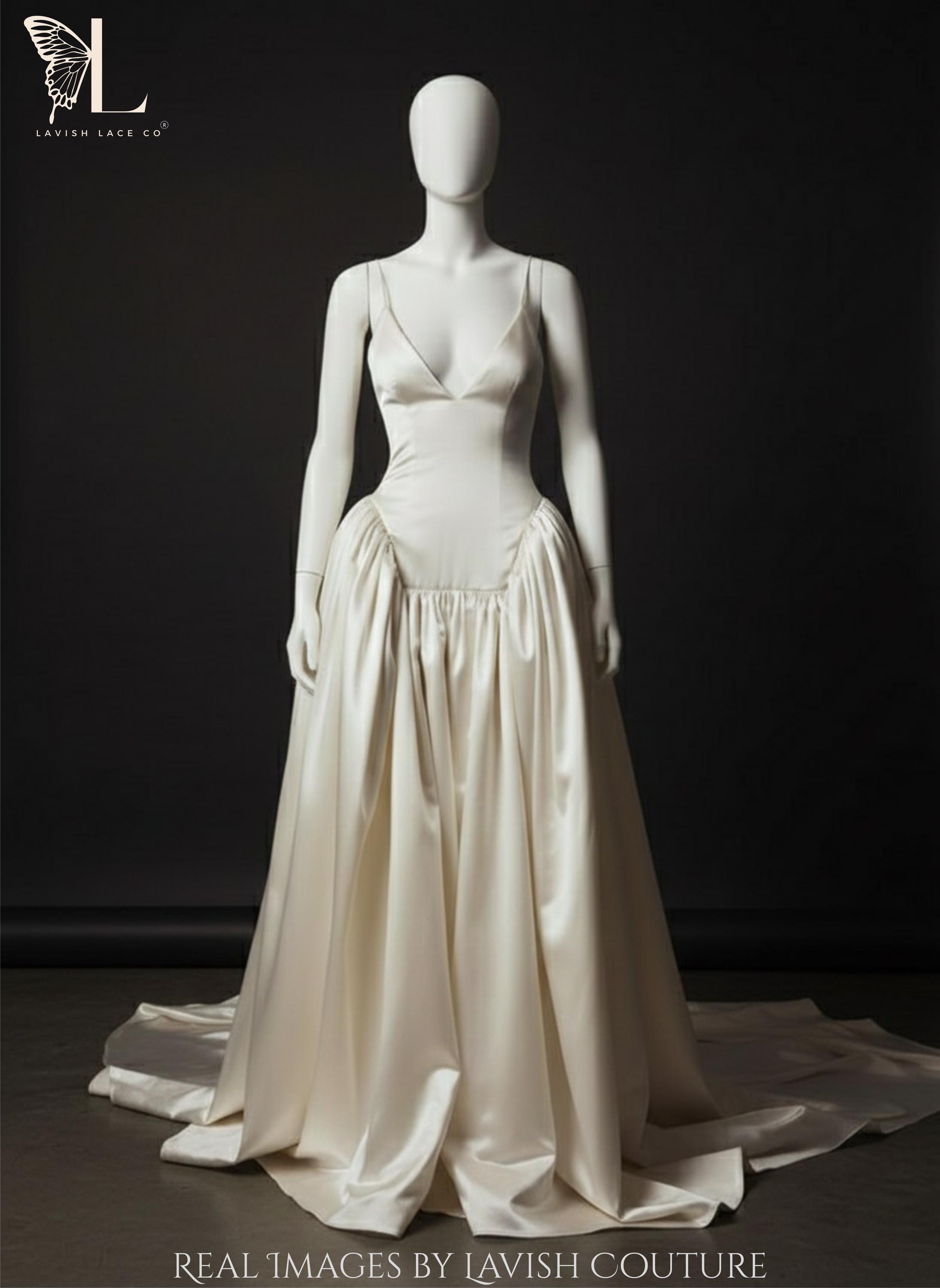 Basque Waist Satin Wedding Dress, Sculptural Corset Ball Gown, Modern ...