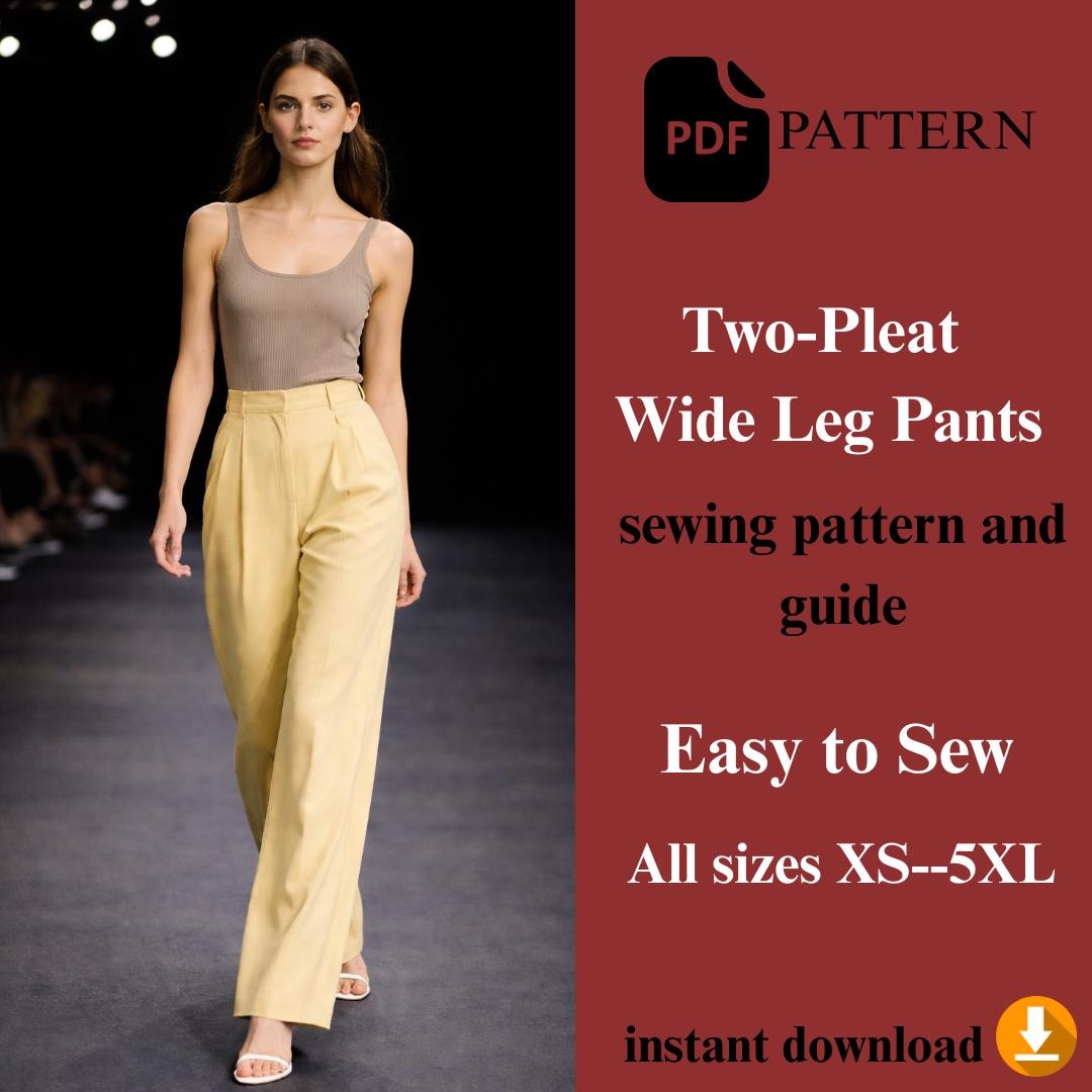 Two Pleat Wide Leg Pants Sewing Pattern – Tailored Wide Trousers PDF ...
