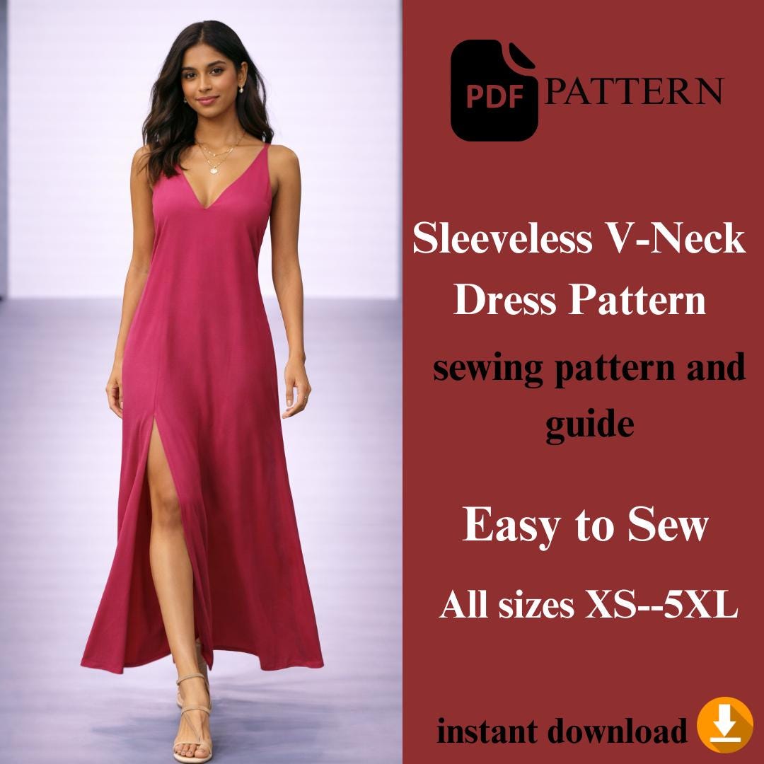 Sleeveless V-neck Dress Sewing Pattern – Flattering Fit PDF - Etsy