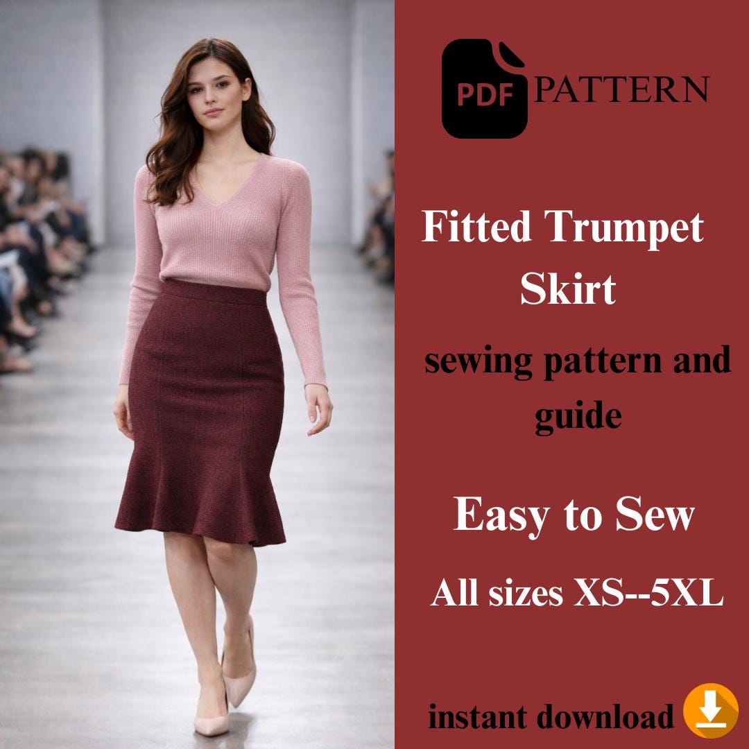 Fitted Trumpet Skirt Sewing Pattern – Elegant Flared Hem (PDF Pattern ...