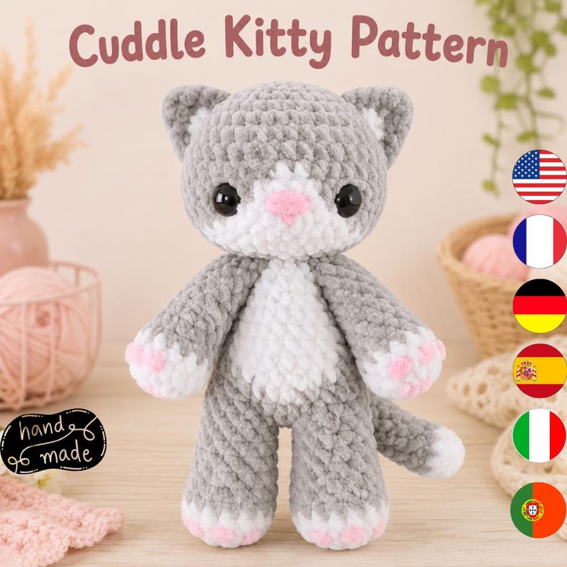 Cuddle Kitty Amigurumi Crochet Pattern PDF, Plush Cat Crochet Tutorial ...