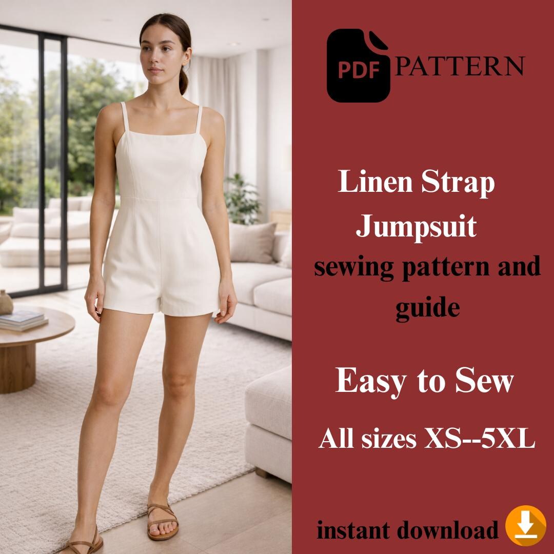 Linen Strap Jumpsuit Sewing Pattern – Easy Fit Summer Romper (PDF ...