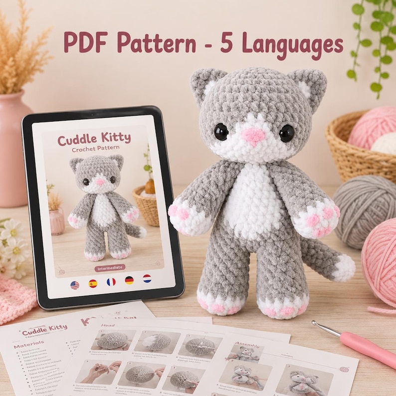 Cuddle Kitty Amigurumi Crochet Pattern PDF, Plush Cat Crochet Tutorial ...