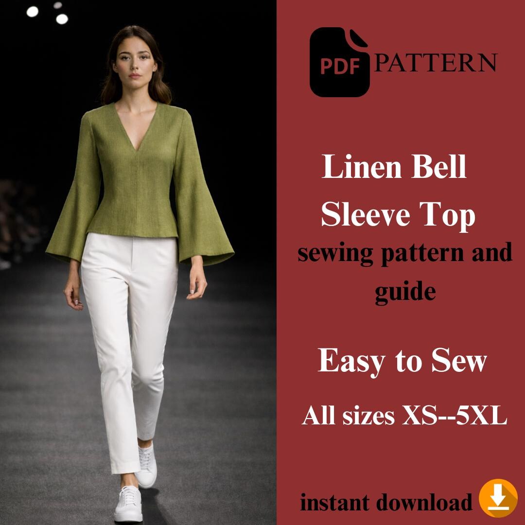 Linen Bell Sleeve Top Sewing Pattern – Relaxed Fit (PDF Pattern) - Etsy