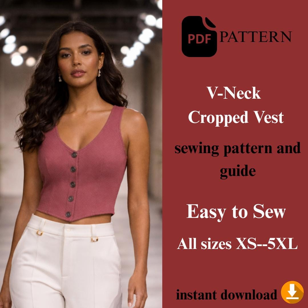 V Neck Cropped Vest Sewing Pattern – Modern Tailored Vest PDF • Chic ...