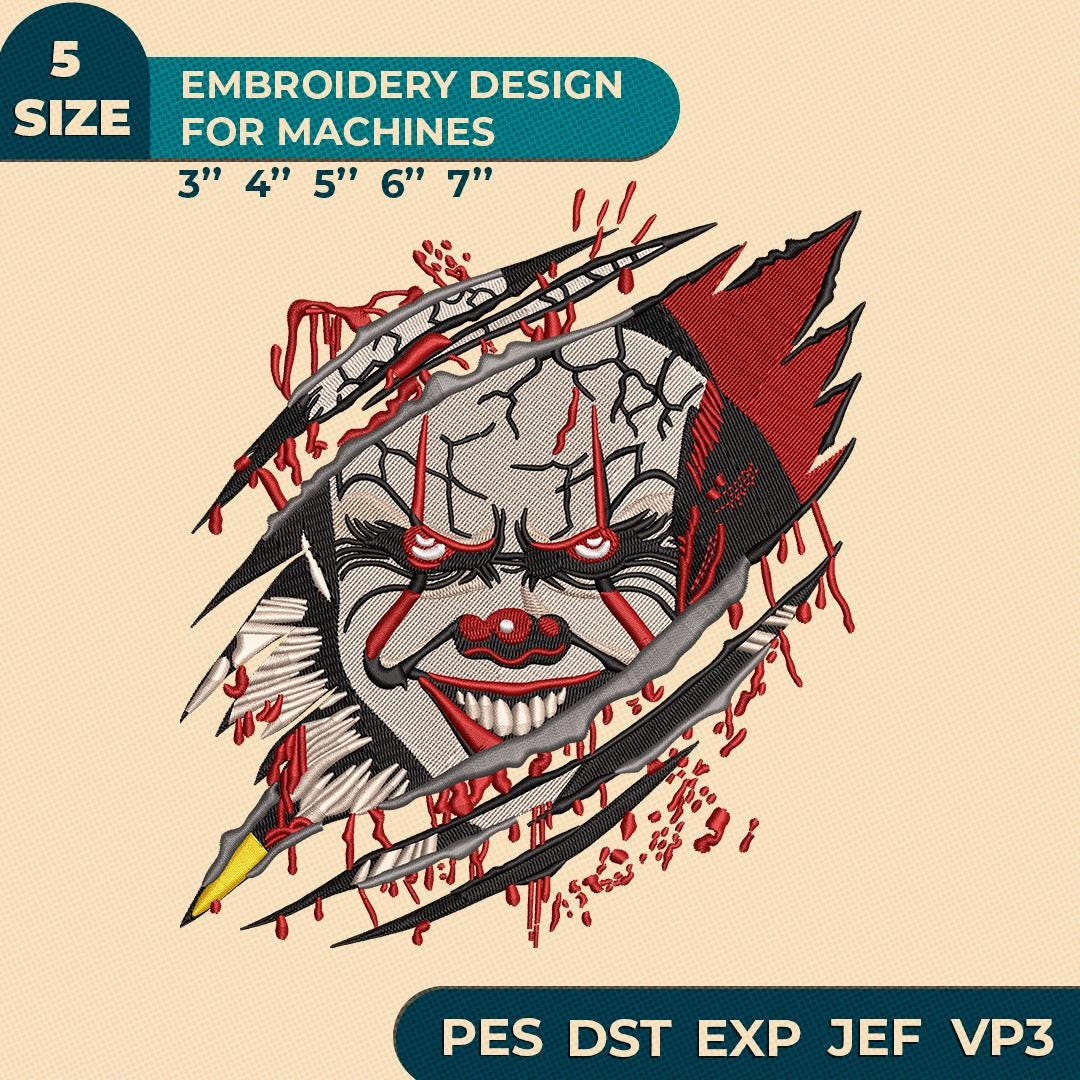 Horror Clown Embroidery Design: Scary Halloween Machine File (digital ...