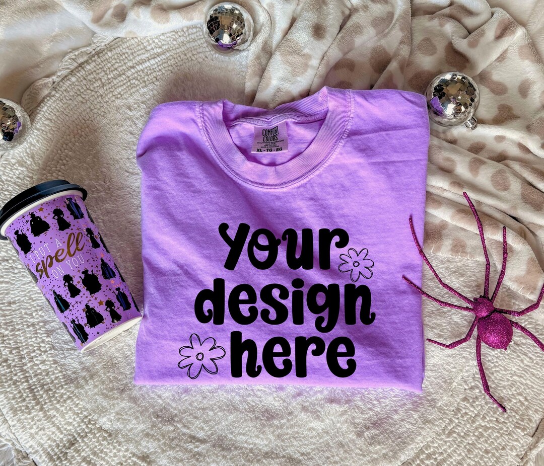 Neon Violet Comfort Colors 1717 Mockup | Folded Shirt Flatlay | Neon ...